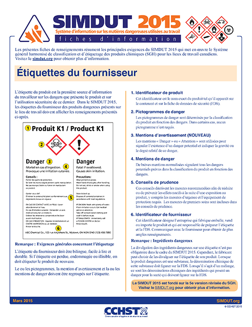 CCHST: Fiches d'information sur le SIMDUT 2015