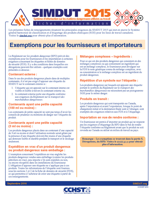 Fiches d'information sur le SIMDUT 2015